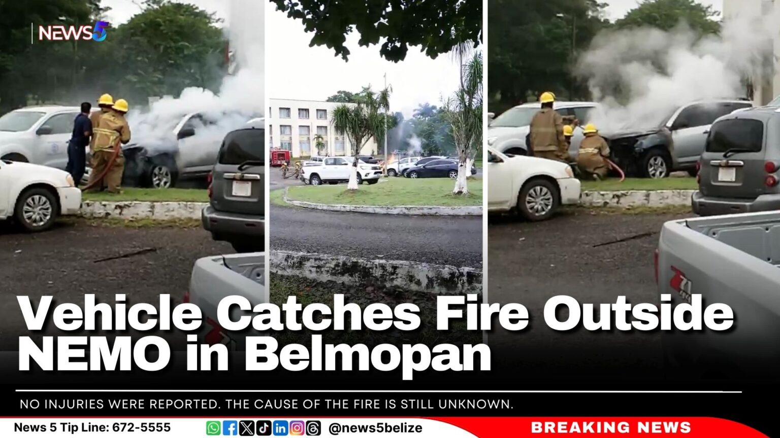 Vehicle Catches Fire Outside NEMO in Belmopan | Greater Belize Media