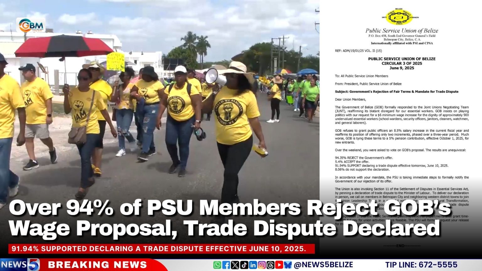 Over 94% of PSU Members Reject GOB’s Wage Proposal, Trade Dispute Declared | Greater Belize Media
