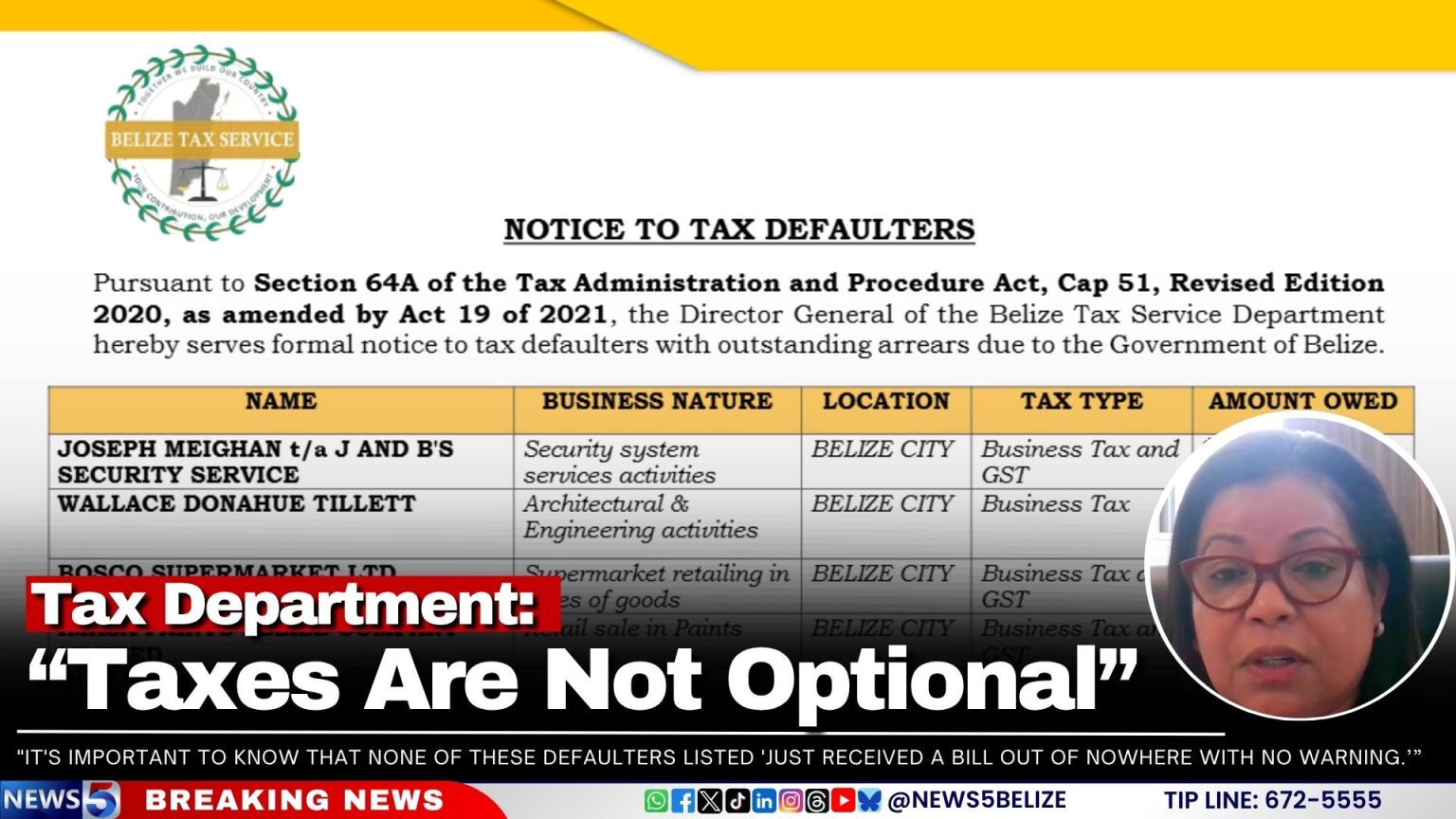 Tax Department: “Taxes Are Not Optional” | Greater Belize Media