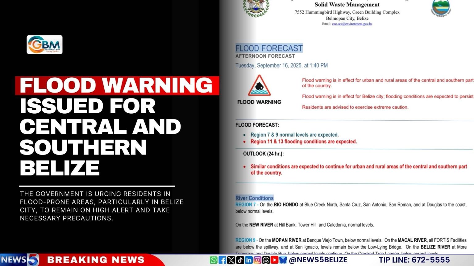 Flood Warning Issued for Central and Southern Belize | Greater Belize Media