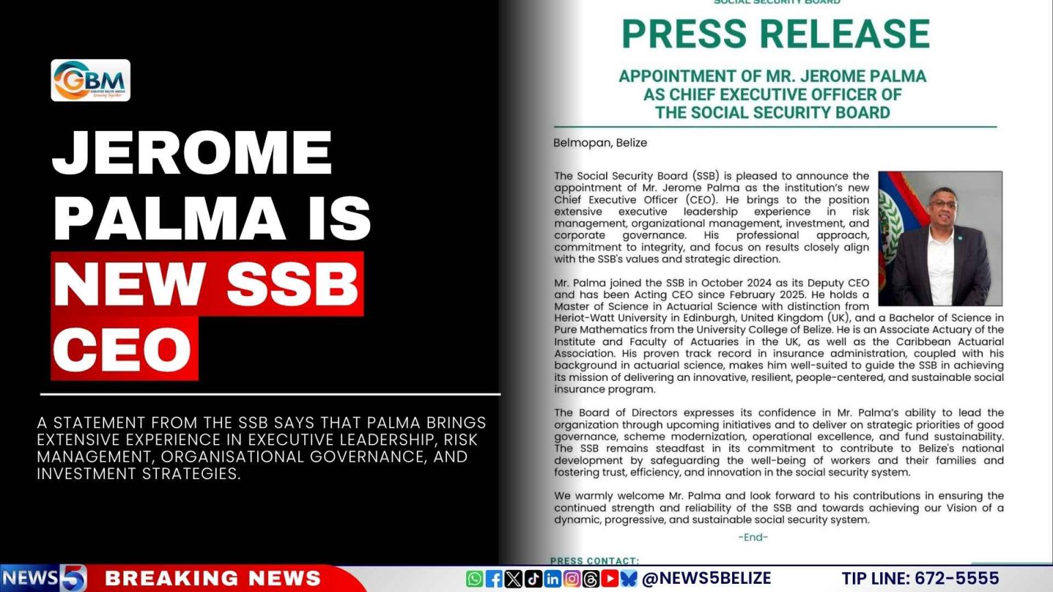 Jerome Palma is New SSB CEO | Greater Belize Media