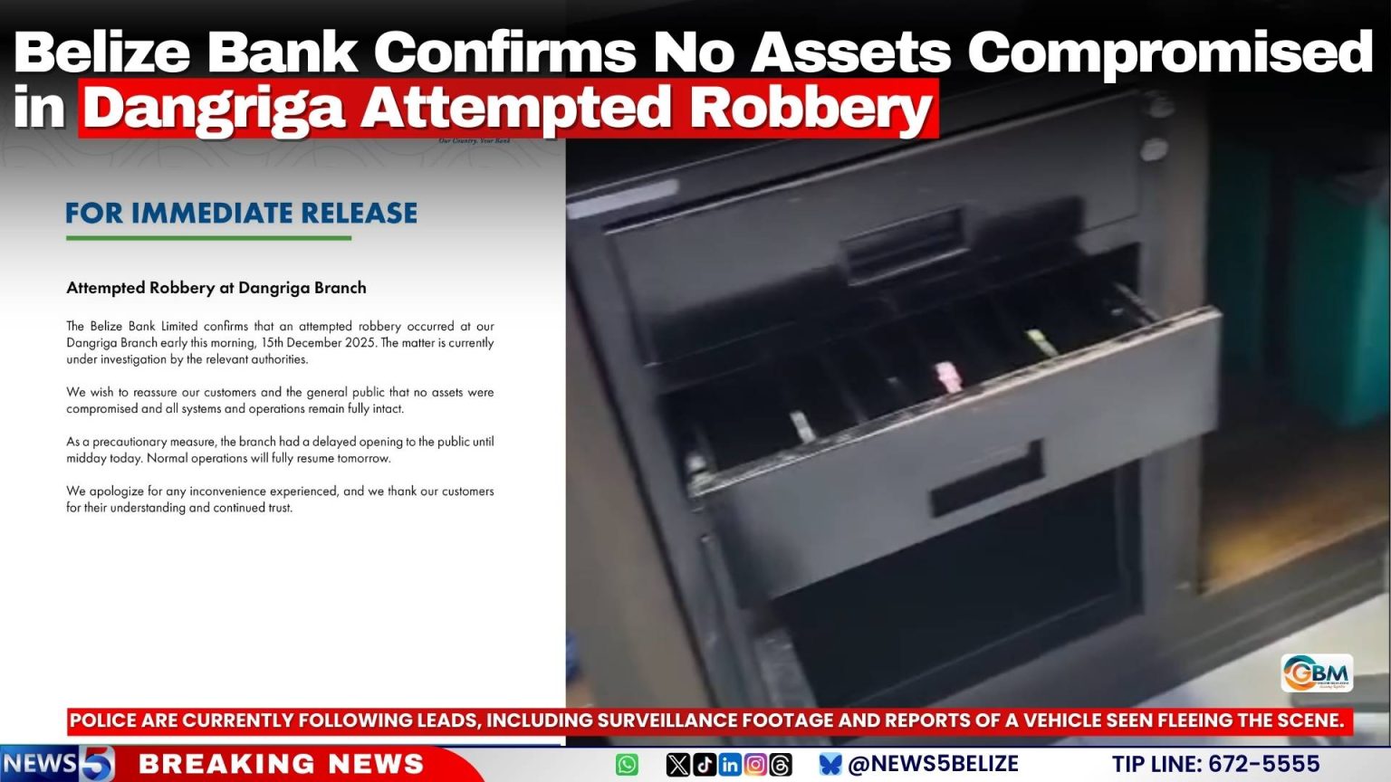 Belize Bank Confirms No Assets Compromised in Dangriga Attempted ...
