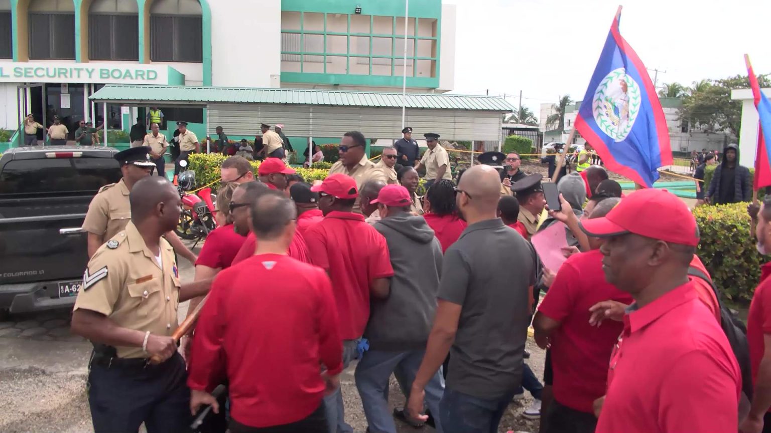 Heavy Police Watch as UDP Protests SSB | Greater Belize Media