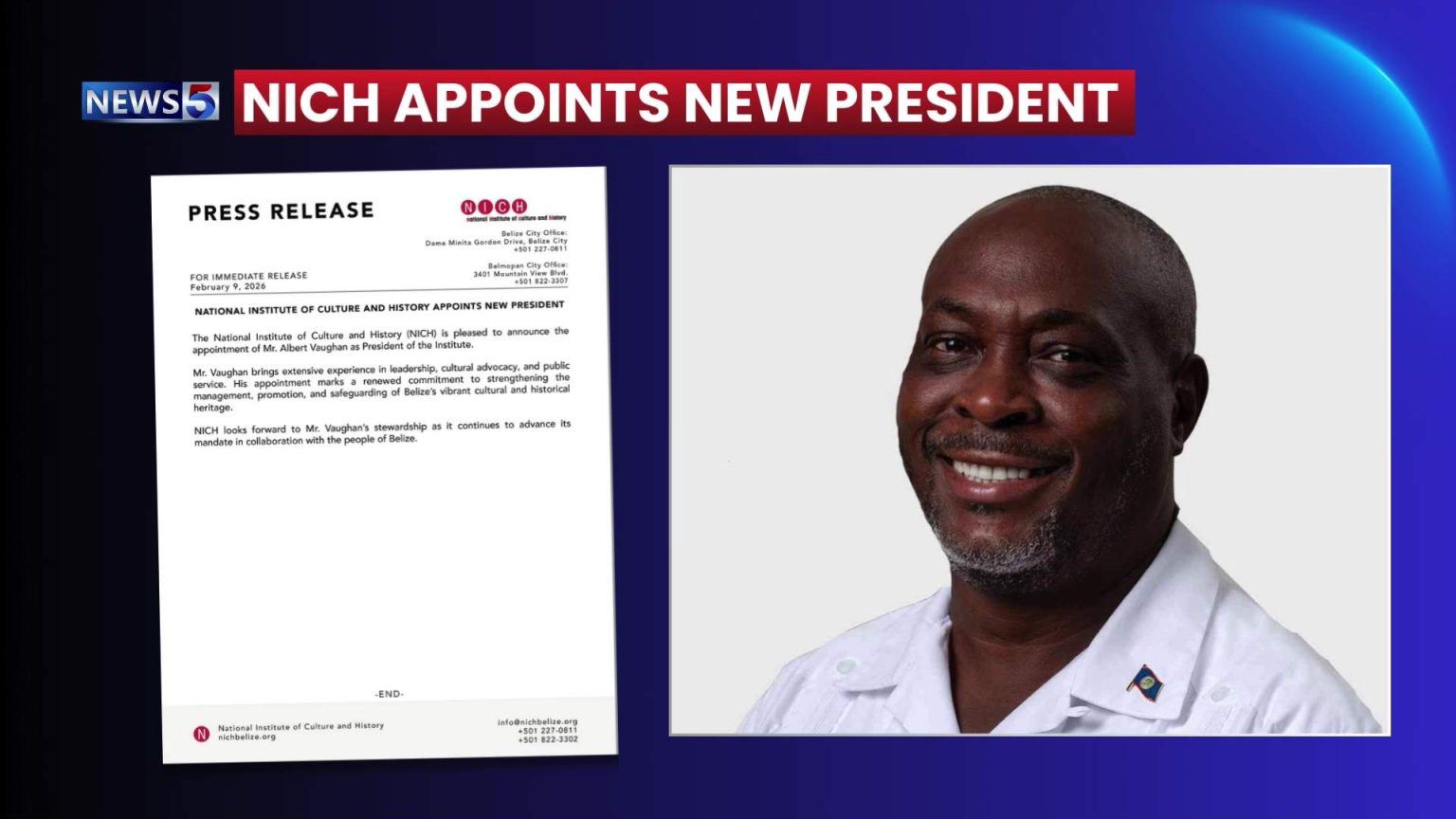 NICH Appoints Albert Vaughan as New President | Greater Belize Media